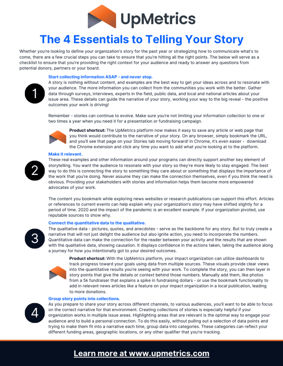 4 Essentials to Telling Your Story - Tipsheet | UpMetrics