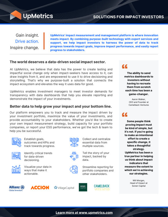Impact Investor Overview - One-Pager | UpMetrics
